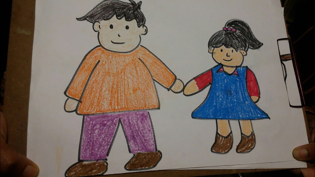 how to draw brother and sister drawing - YouTube