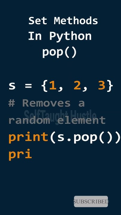Set Methods pop removes and returns a random element in Python #coding #code #programming - YouTube