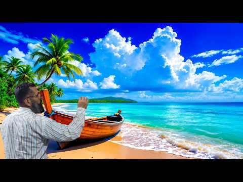 Realistic landscape painting step by step تعلم رسم منظرشاطئ استوائي وقارب