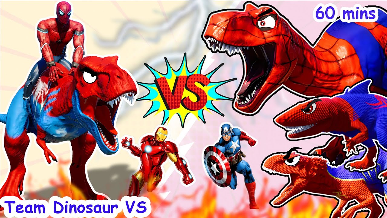 Dinosaur Superheroes Fight: Spider-Man Indominus Rex vs Iron Man T-Rex ...