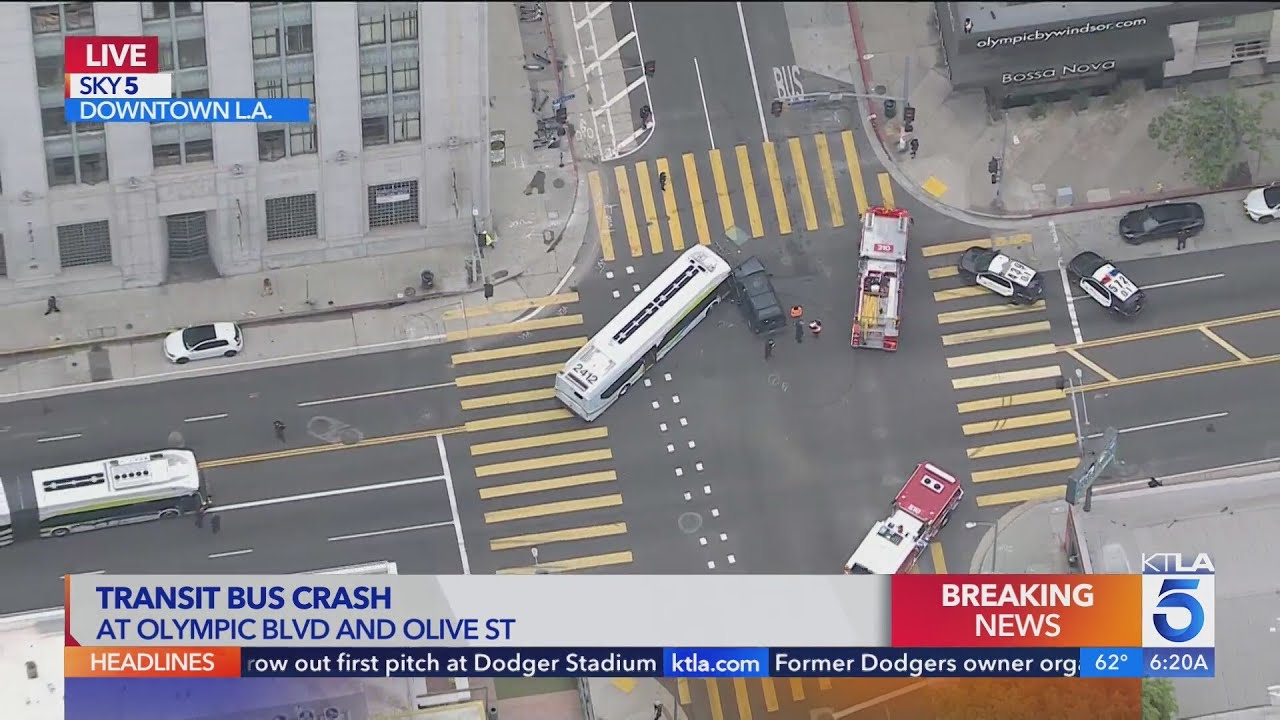 Bus collides with SUV in downtown Los Angeles - YouTube