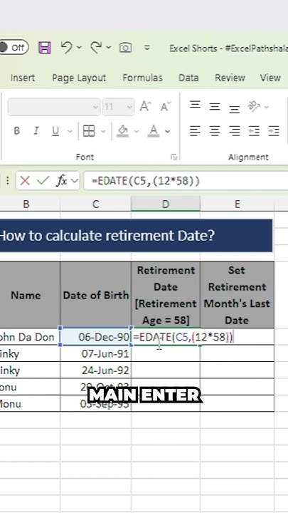 How to Calculate Retirement Date in Excel: Pro Tip#shorts #ytshorts #ytshortsindia #excel # ...