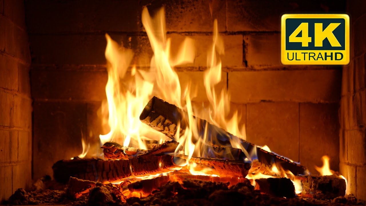 🔥 FIREPLACE (12 HOURS) Ultra HD 4K. Crackling Fireplace with Golden ...