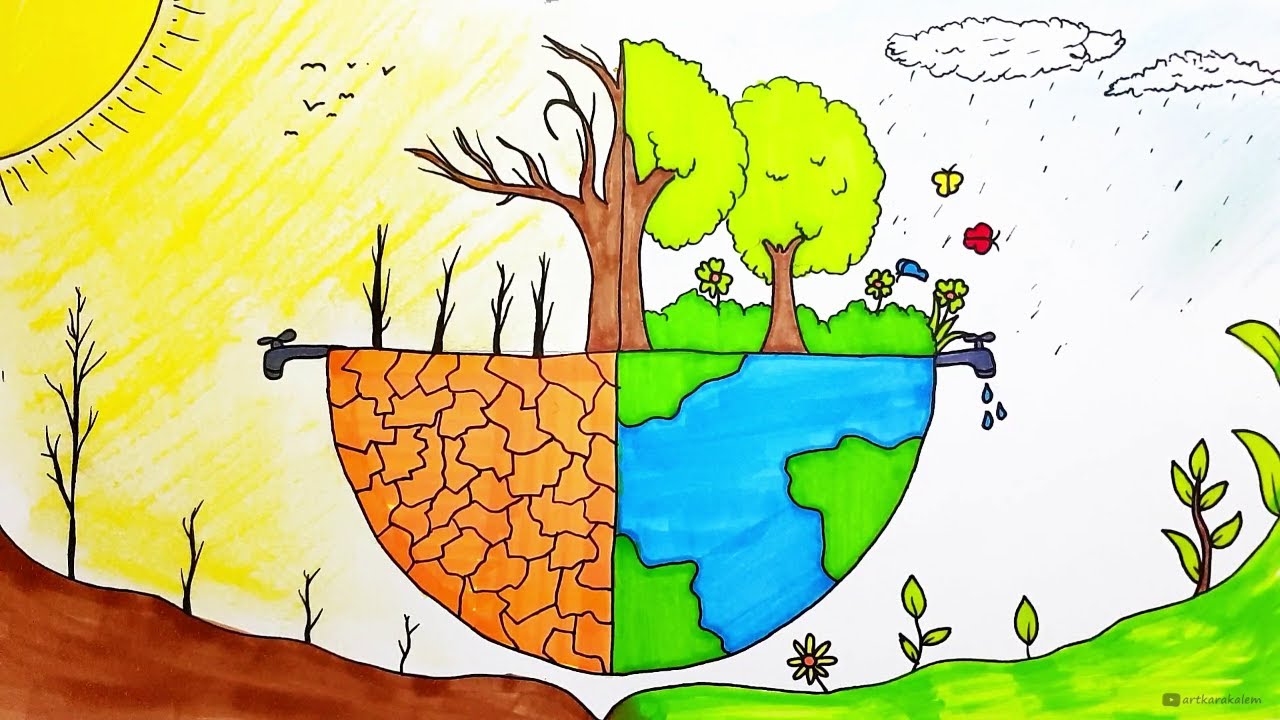 Drawing water save and arid lands | how to draw - YouTube
