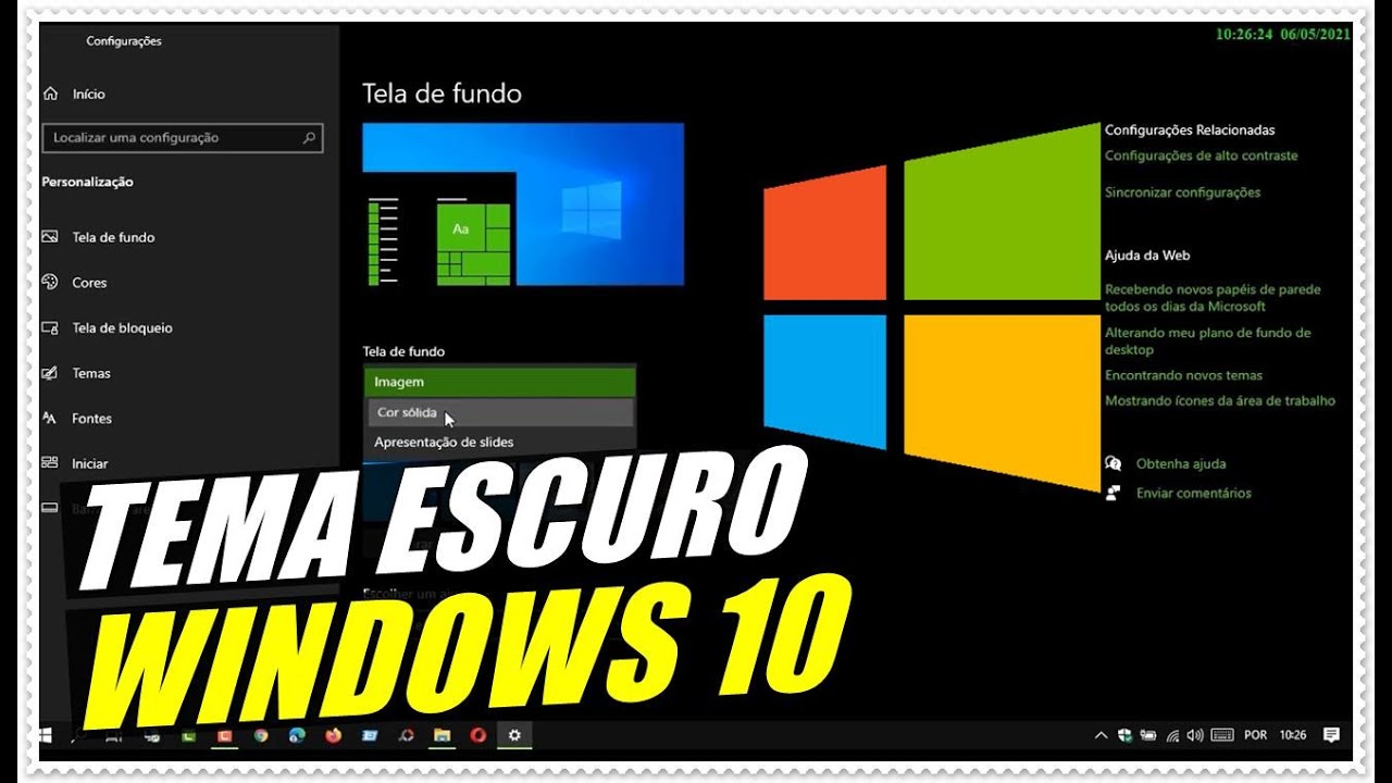 Como Ativar o Tema Escuro [Tema Dark] No Sistema Windows 10 - YouTube