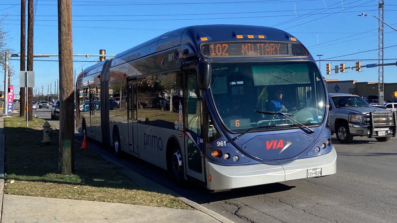 Riding VIA Metropolitan Transit (Route Primo 102) Short ride NABI 60ft ...