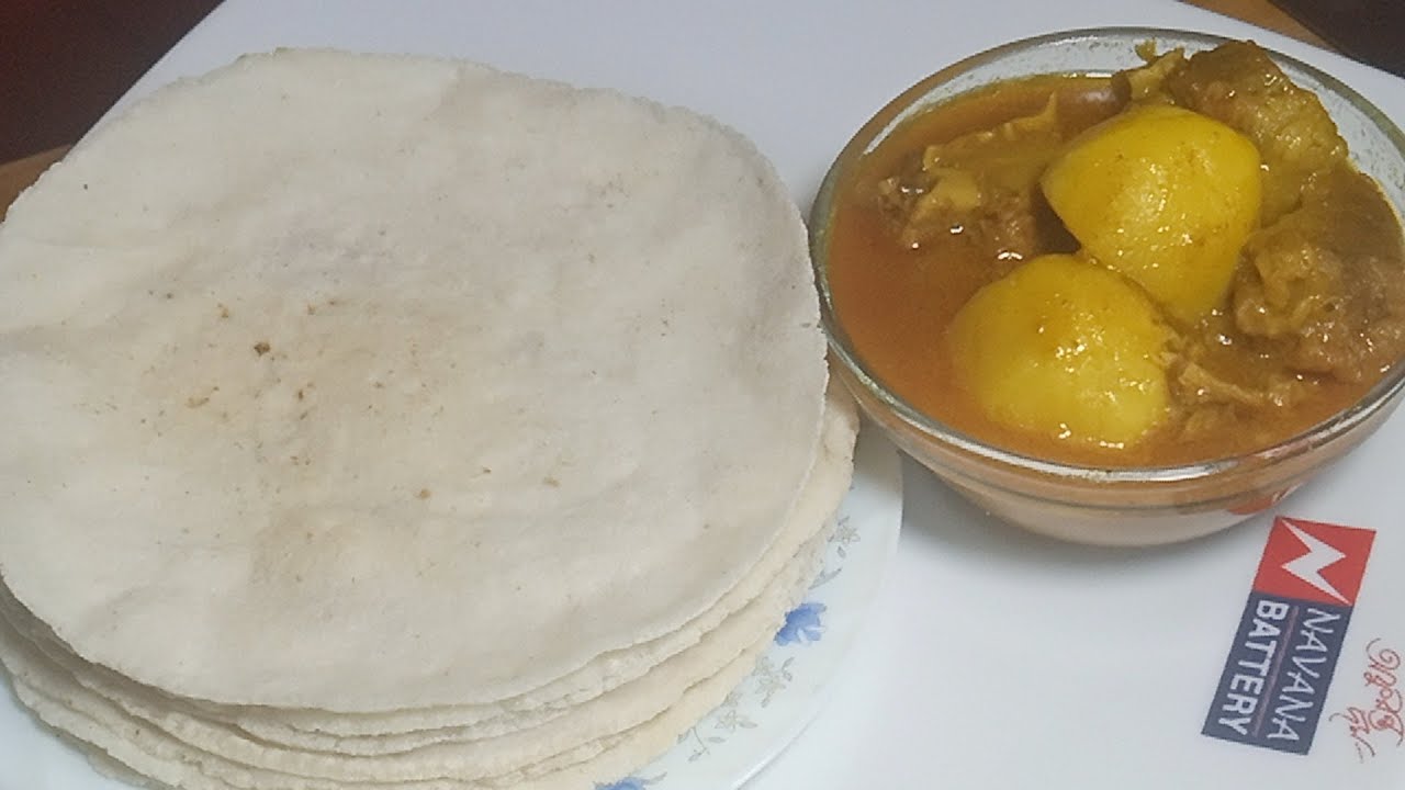 Chaler roti recipe with mutton curry | Rice flour bread | chaler roti ...