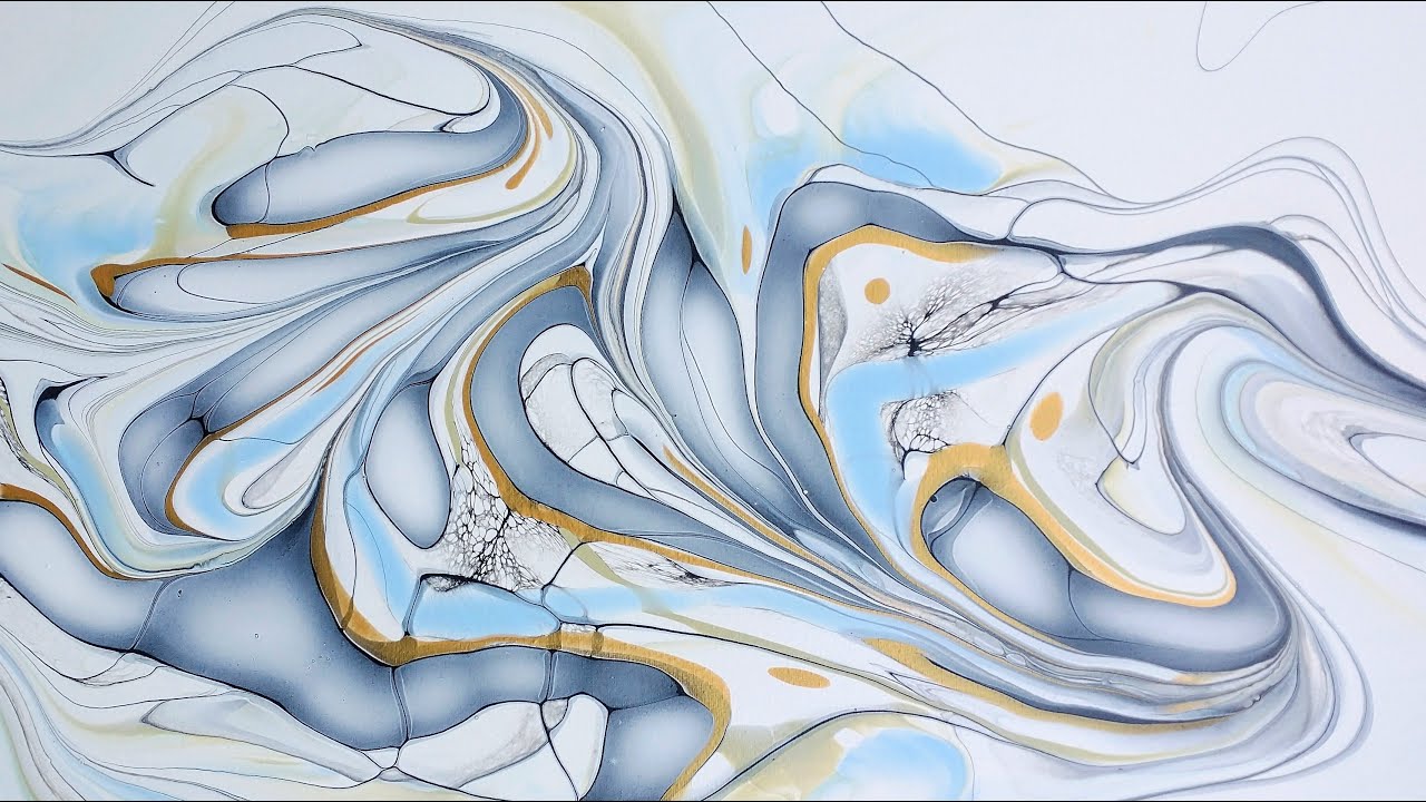 9 - "Emergence" Blue/Green/Gold Accents Fluid Acrylic Abstract Painting ...
