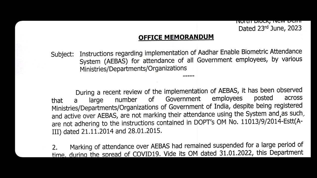Dop&T New Circular AEBAS Attendance FORM in All Departments/ Ministry # ...