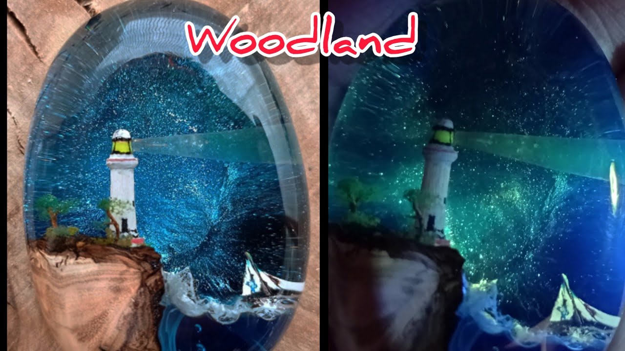 Lighthouse and Milky Way in a epoxy wood pendant/Faro e via lattea in ...