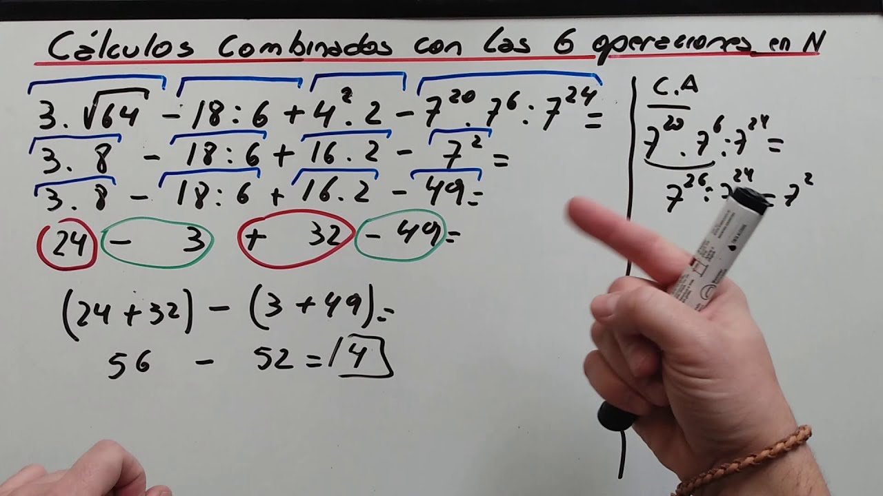 Operaciones Combinadas Con Potencias Y Raíces En Naturales Utilizando Separación De Términos