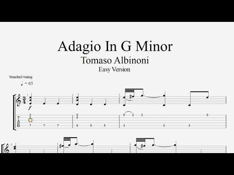 Adagio in G Minor Easy Guitar Tab | Beginner Classical Guitar ...