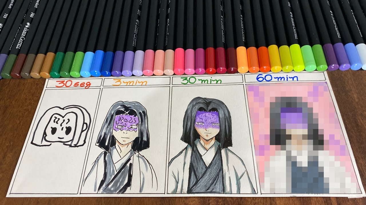 Desenhando o KAGAYA UBUYASHIKI em 30 seg, 3 min, 30 min e 60 min ...