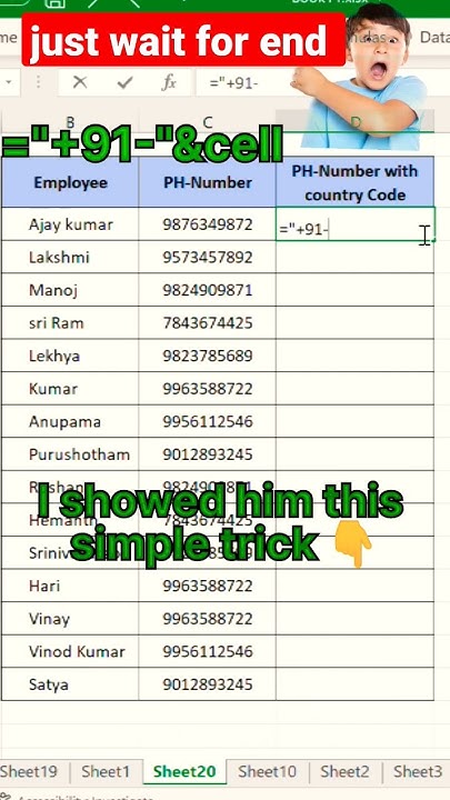 how to add country code before the phone number in excel #excel #shorts ...