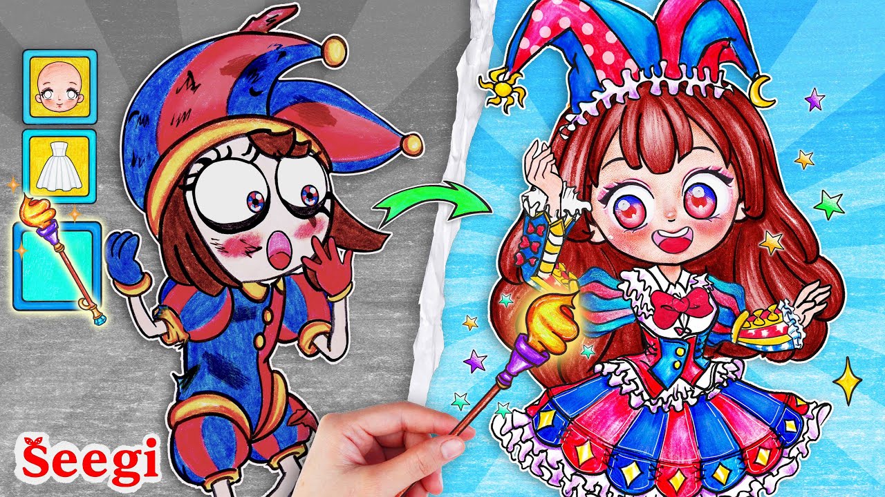 🤡 페이퍼 DIY 🤡 놀라운 디지털 서커스 폼니 - 메이크업 + 의상 || Seegi Korea - ASMR 스톱모션 - YouTube
