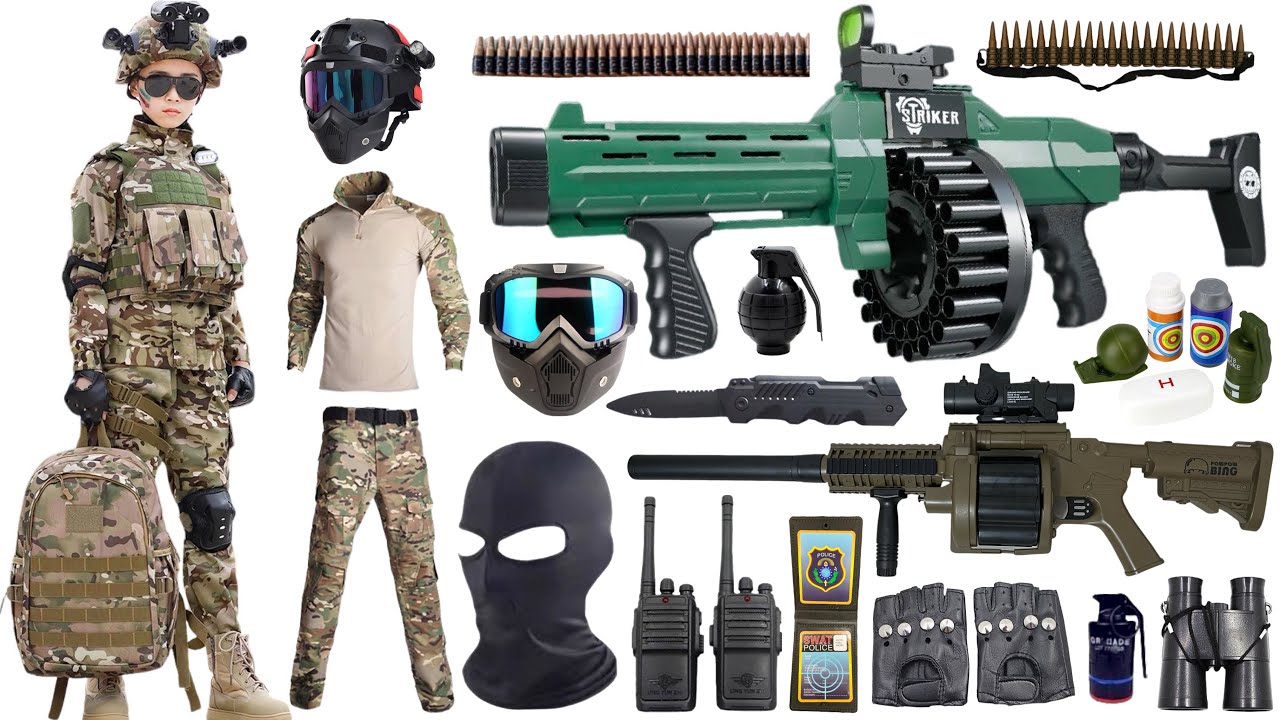 Special police weapon toy set unboxing, Striker shotgun, M32 howitzer ...