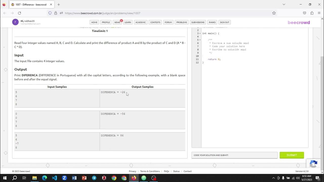 Beecrowd Problem Solve 1007 - YouTube