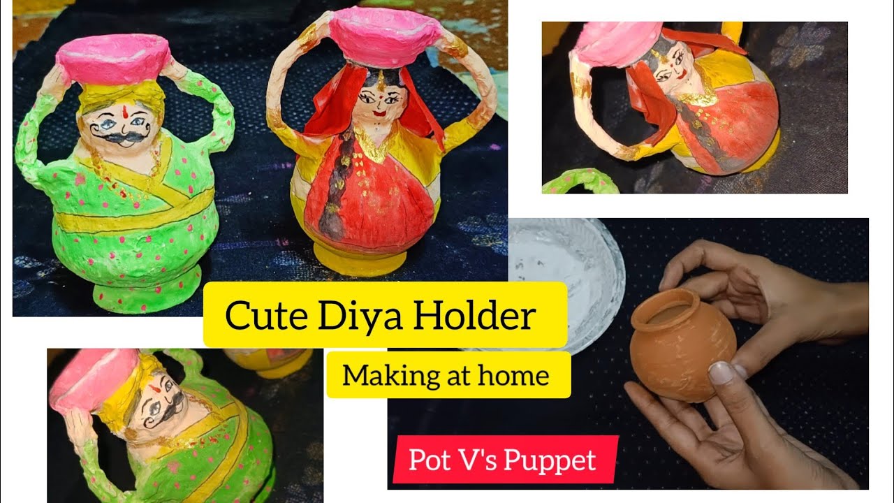 How to make Diya Holder Puppet at home, with pot( small patki ) #Diwali ...