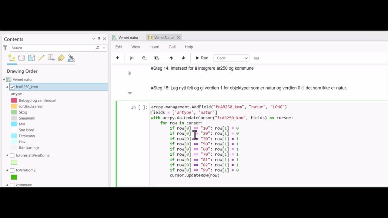 ArcPy, Update Cursor og Notebook - YouTube