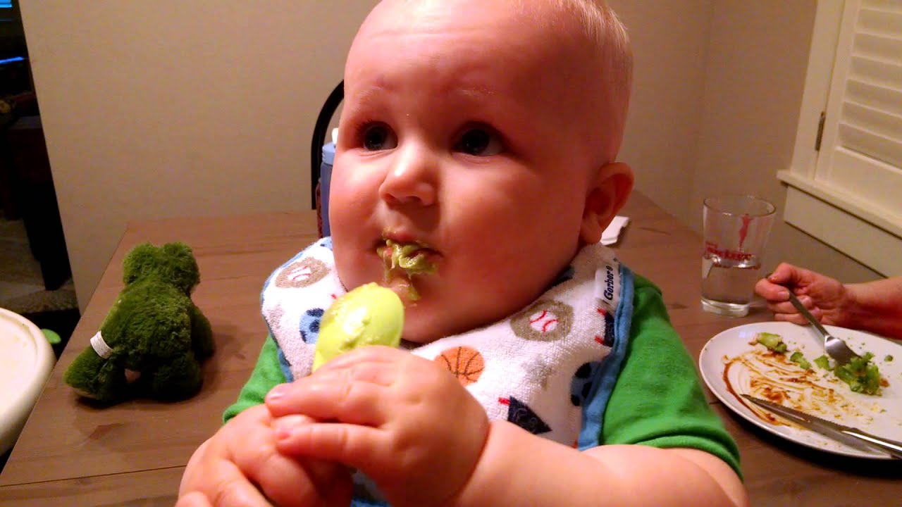 Avocado, Simon's first food! 7 mos old. - YouTube