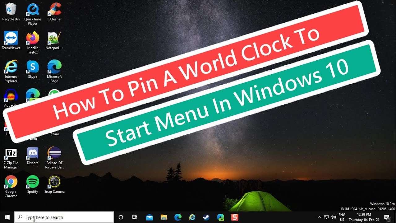 How to Pin a World Clock to Start Menu In Windows 10 - YouTube
