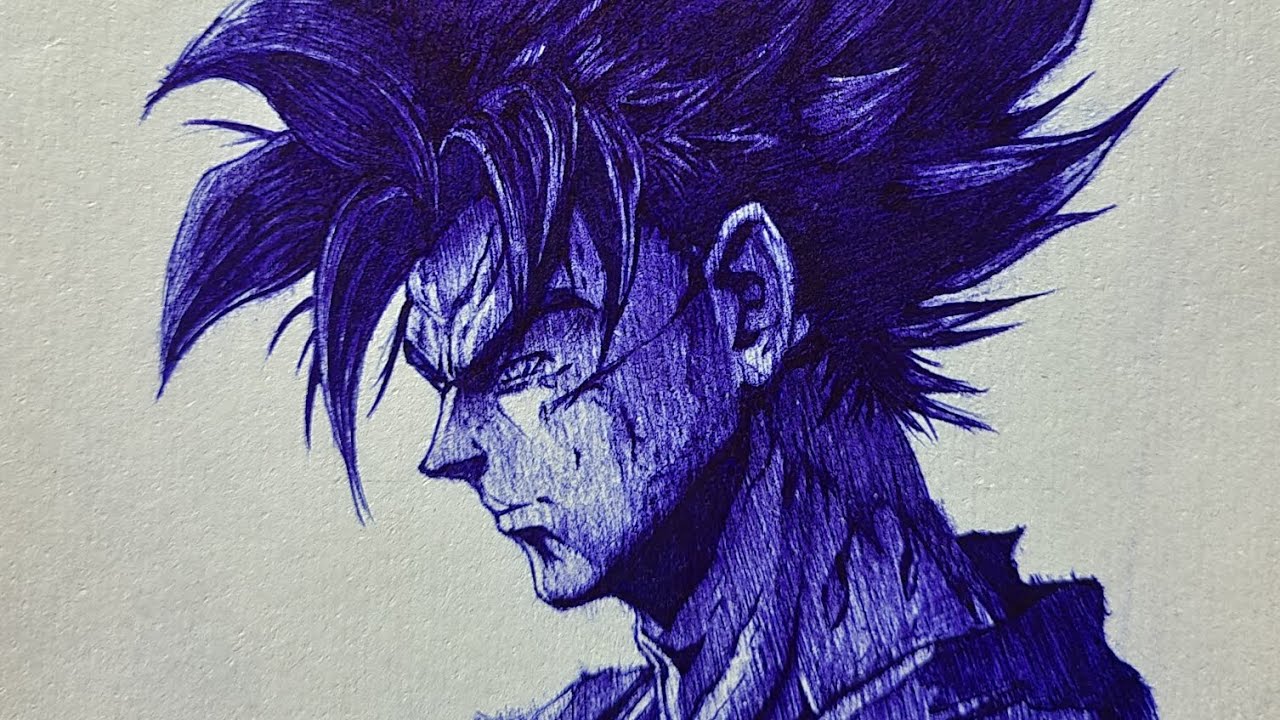 anime drawing with pen ( Goku ) full tutorial - YouTube