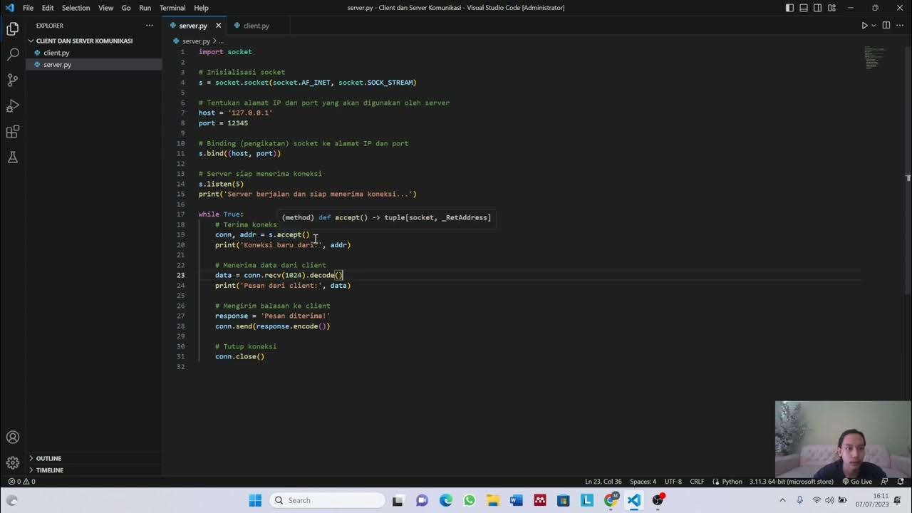 Komunikasi antara Client dan Server menggunakan python, Pemrograman Jaringan. - YouTube