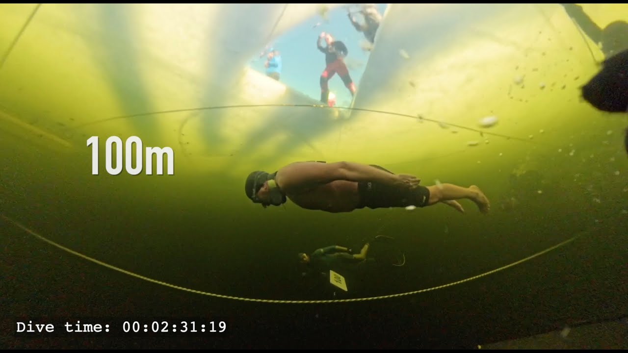 GUINNESS WORLD RECORD - 107m - Longest freedive under ice (no fins, no ...