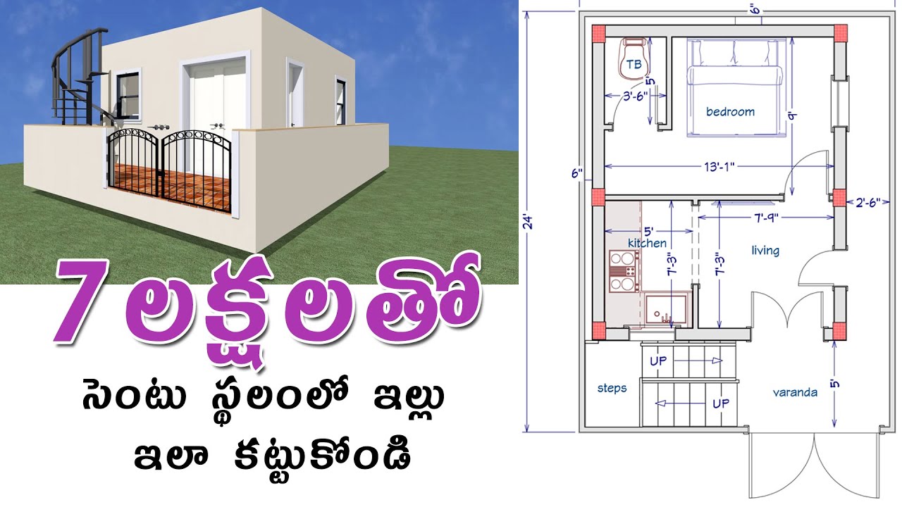 18x24 east facing low budget house plan with walkthrough / 1 cent house ...