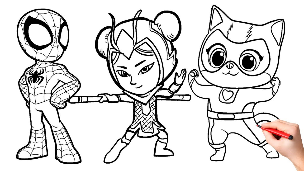 Coloring Spider-Man, PJ Masks An Yu, Superkitties Buddy - Coloring For ...