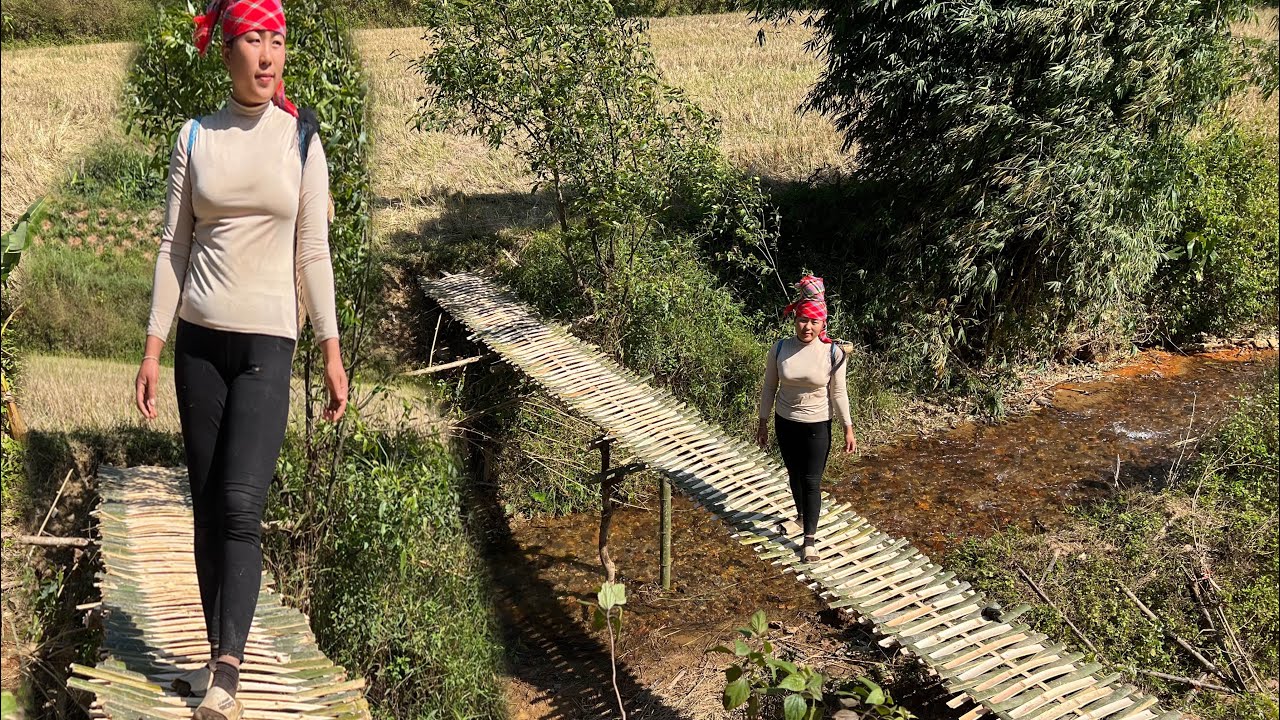 Handmade Bamboo Footbridge Completed | Peaceful Rural Life - YouTube