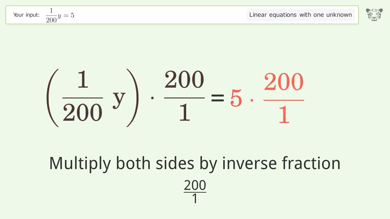 Linear Equation With One Unknown Solve 1 200y 5 Step by step Solution Linear Equation With One Unknown Solve 1 200y 5 Step by step Solution