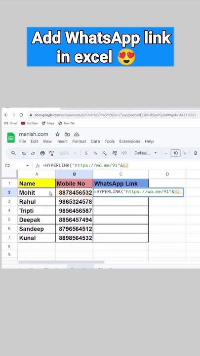 Add whats app link by using hyperlink in excel #hyperlink #whatsapp #excel #exceltutorial # ...