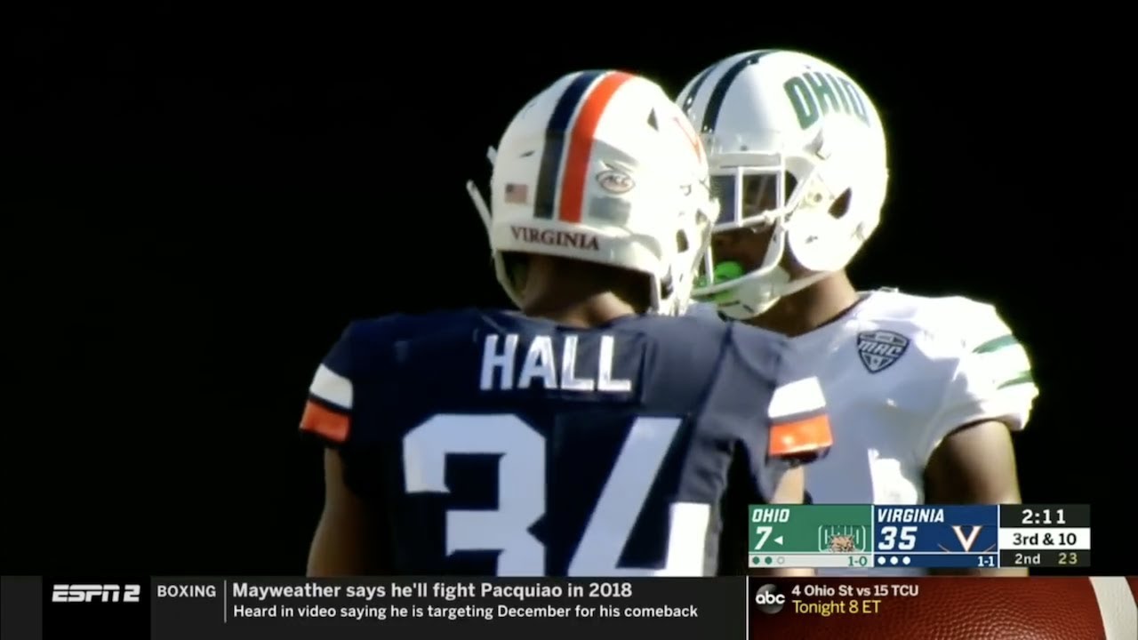 Bryce Hall (Virginia DB #34) Vs. Ohio 2018 - YouTube