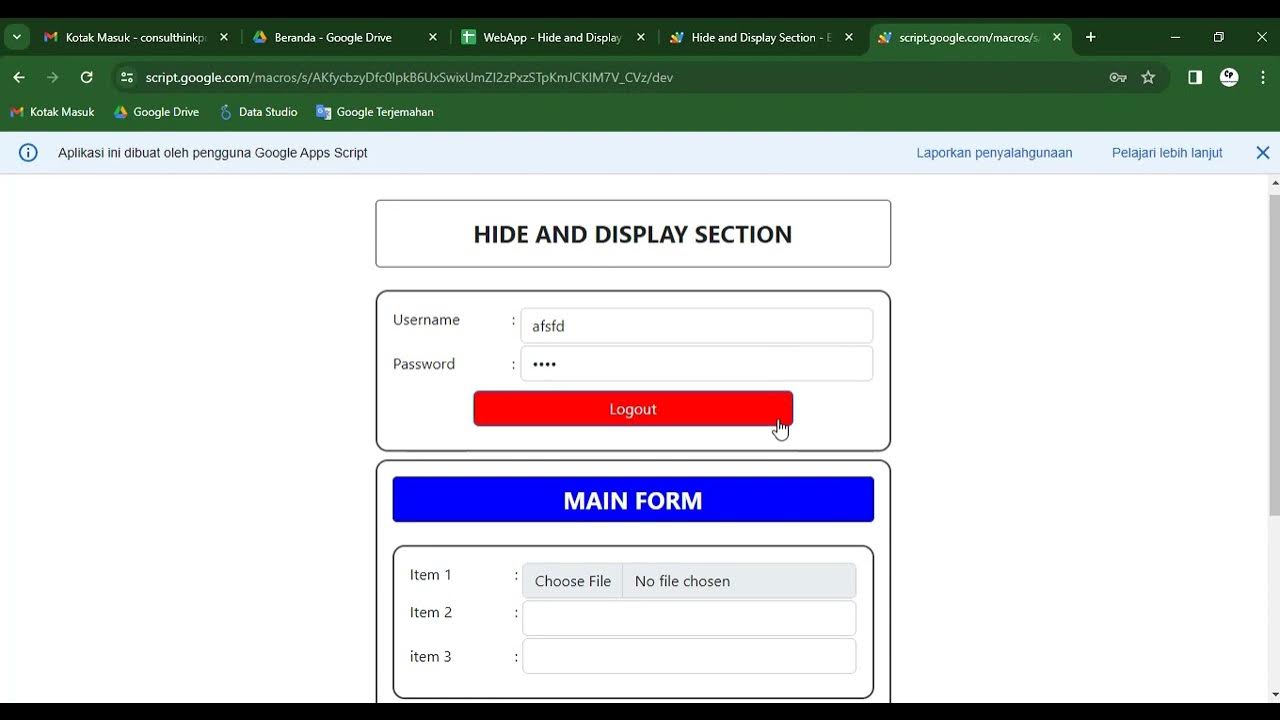 WebApp Apps Script - Hide and Display Section (Demo) - YouTube