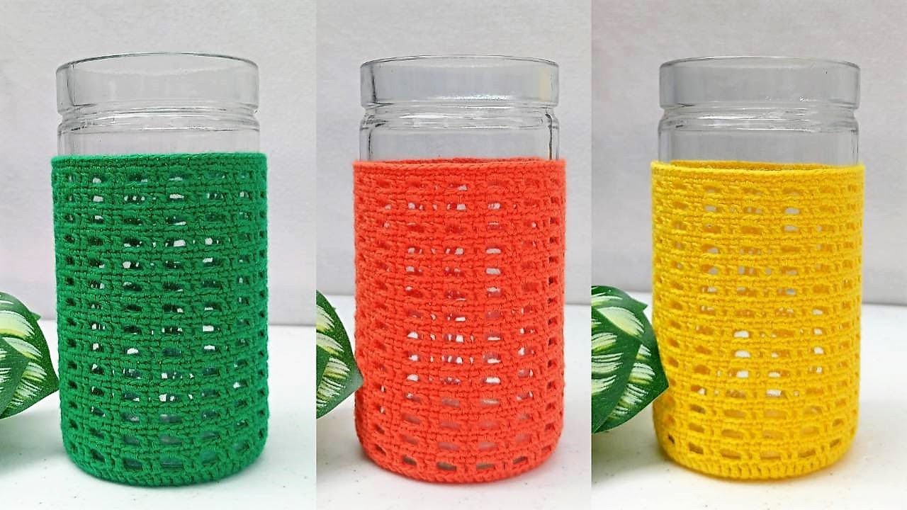 COZY CROCHET GLASS COASTER SLEEVE | SUPER EASY CROCHET DRINKING GLASS ...
