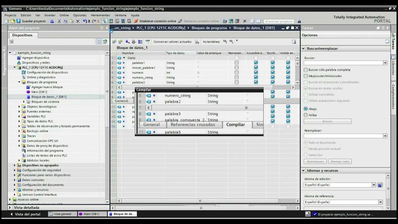 Programacion PLC Siemens S7 1200 TIA PORTAL instrucciones para string - YouTube