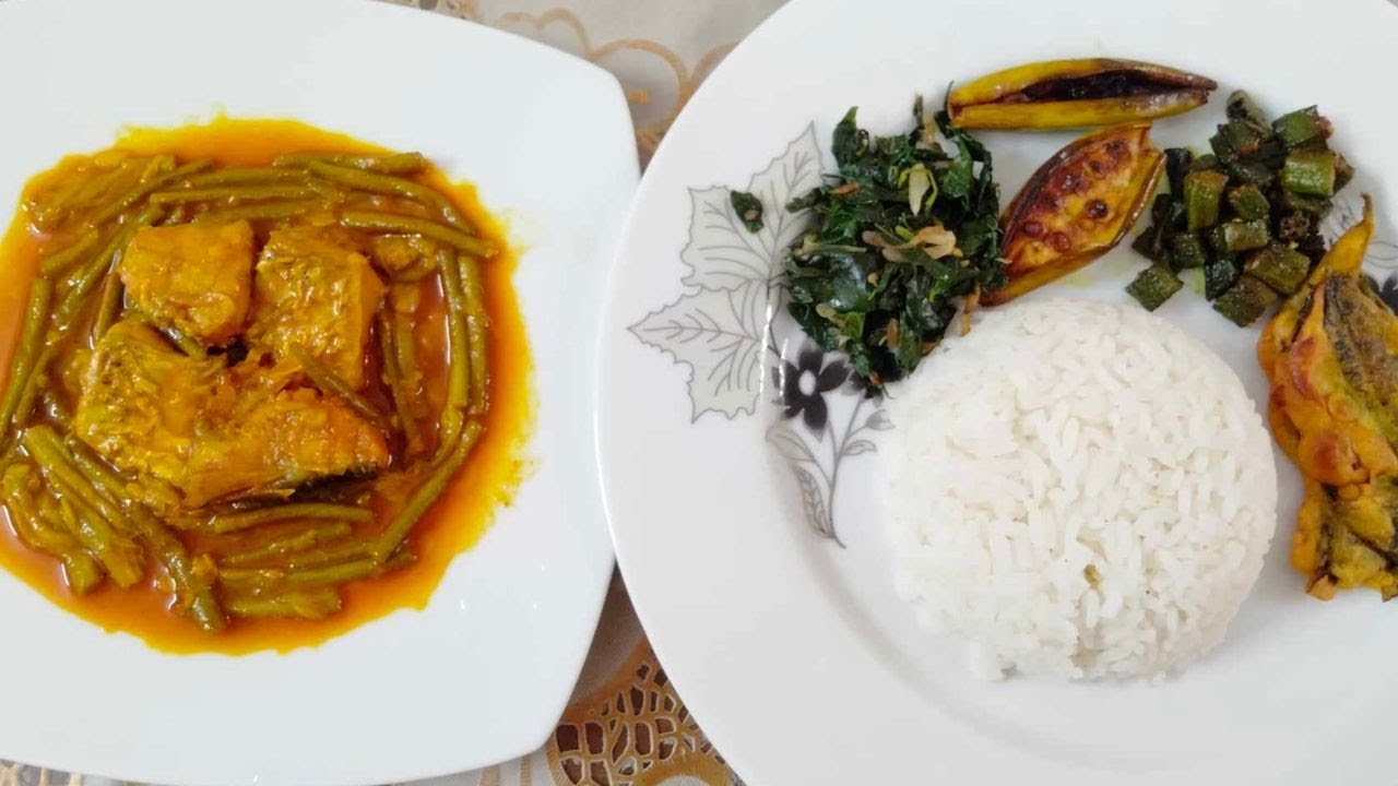 লতি দিয়ে রুই মাছ ,ঢেঁড়স ,পটল ,পাটশাক,পাট শাকের বরা। Rui fish lati ...