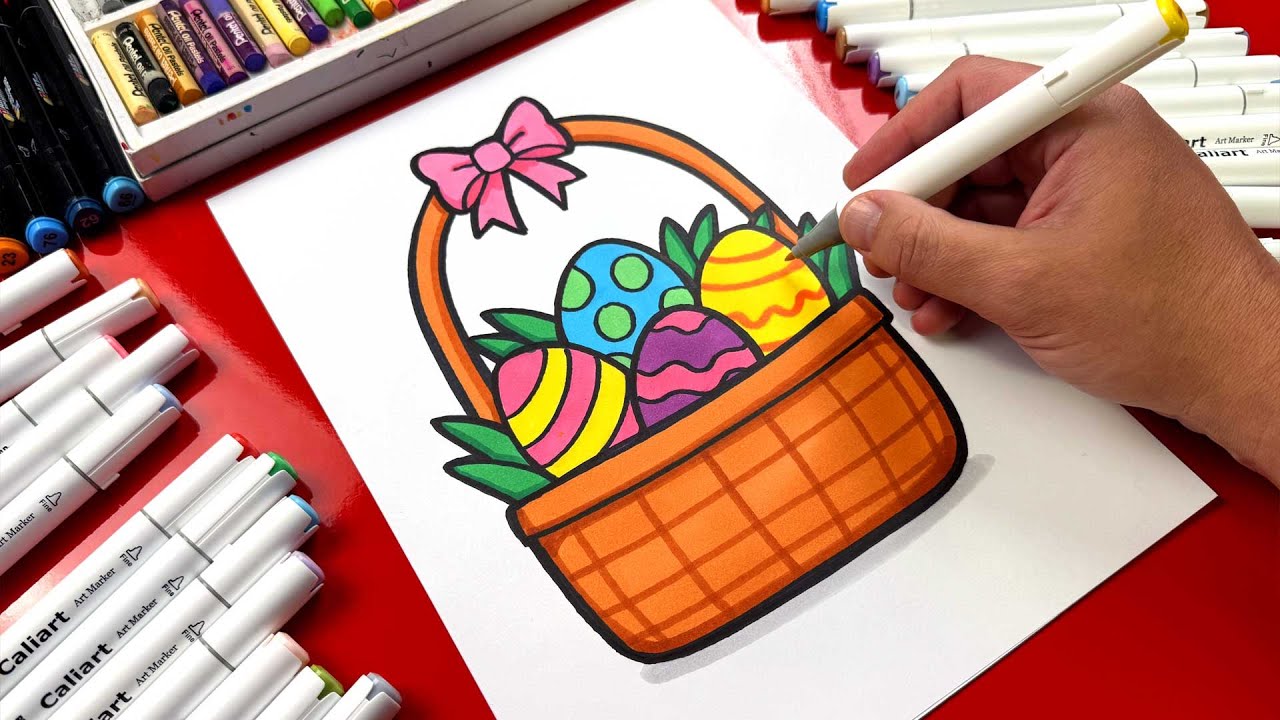 How To Draw A Cute Easter Basket With Eggs - YouTube