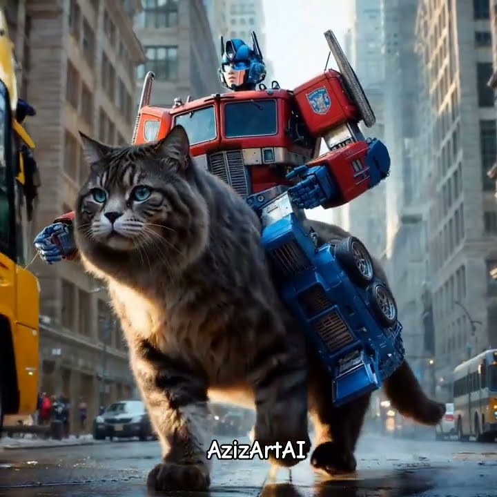 Optimus Prime Ride Giant Cat - YouTube