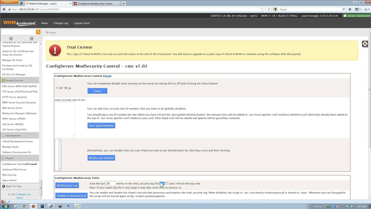 ConfigServer ModSecurity Control (cmc) : Install Setup on Cpanel/WHM ...