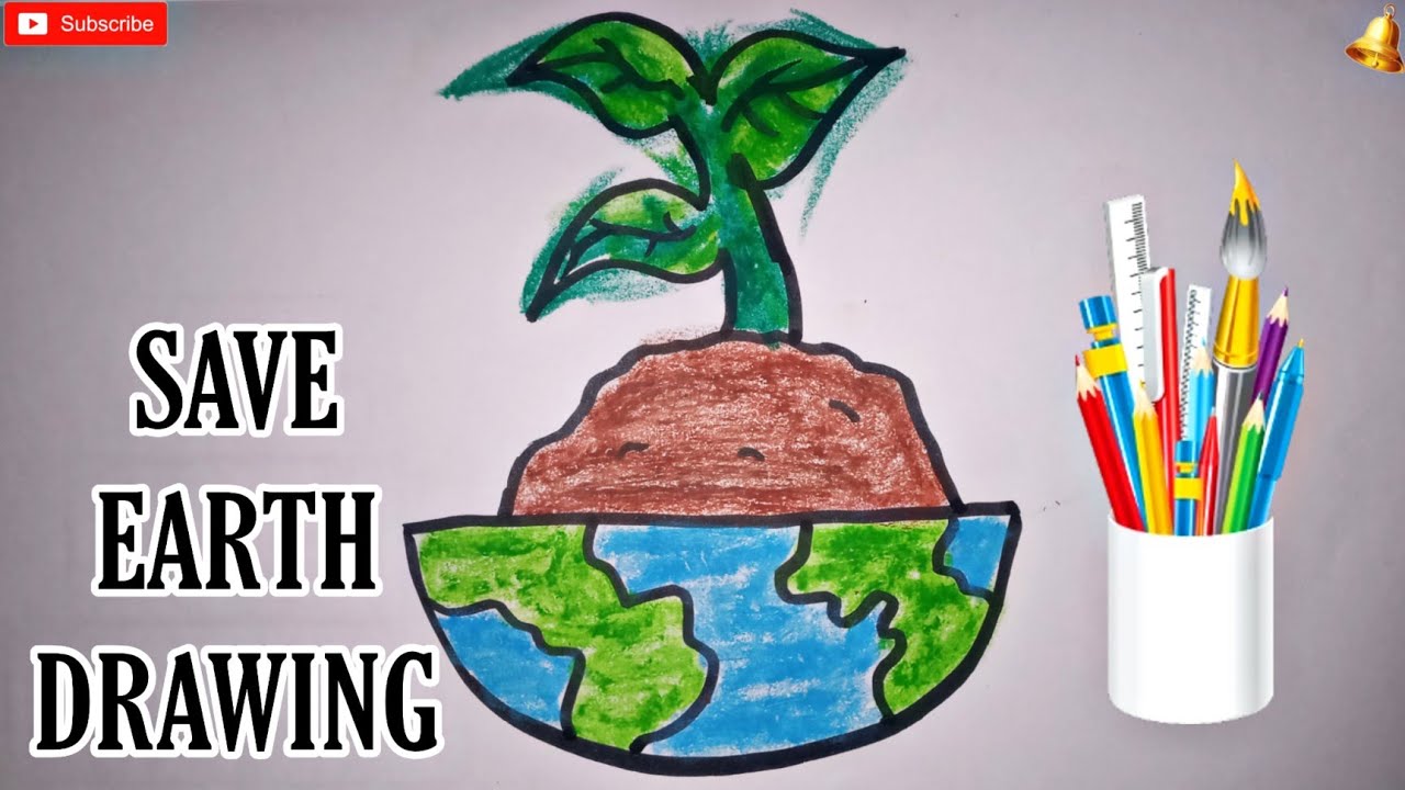 How to draw save earth ,stop pollution drawing for kids || Save trees save Environment drawing ...