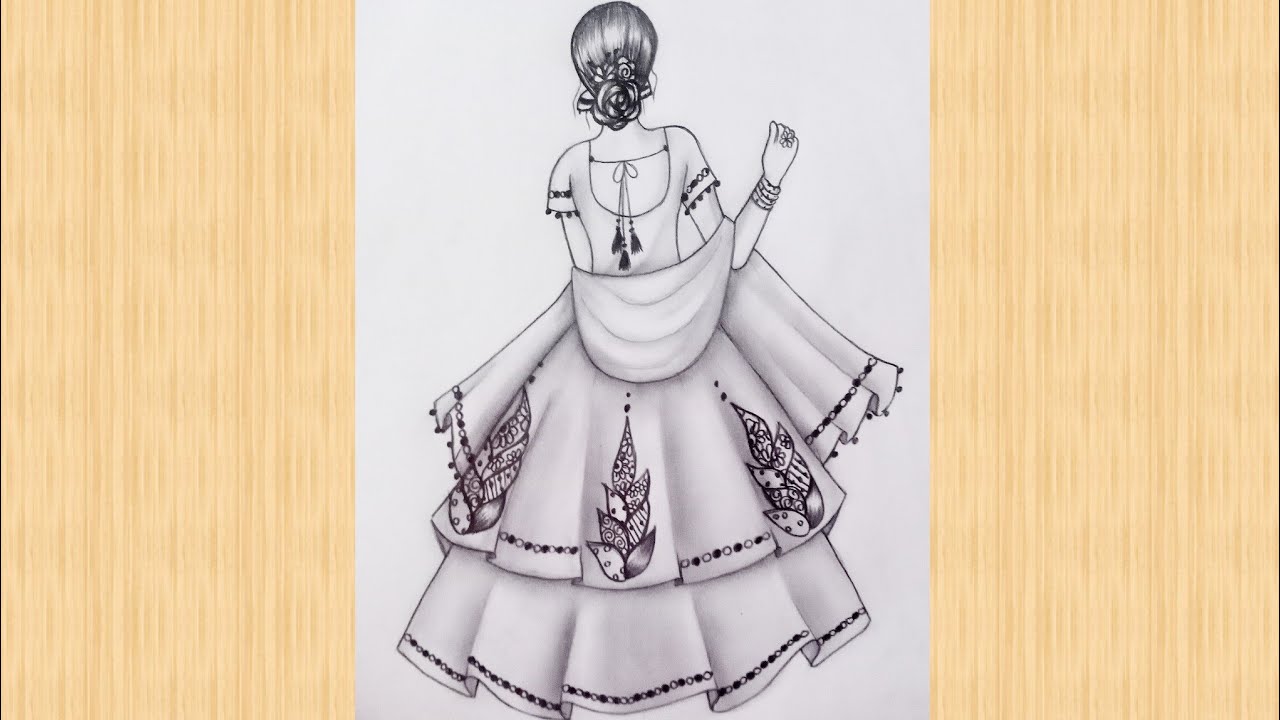 How to draw a girl Traditional Lehenga | Girl with beautiful Lehenga # ...