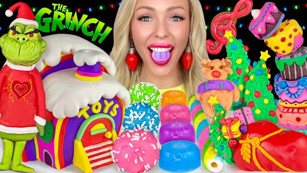 ASMR MUKBANG, Grinch Desserts, Edible Christmas Tree, Gumdrops ...