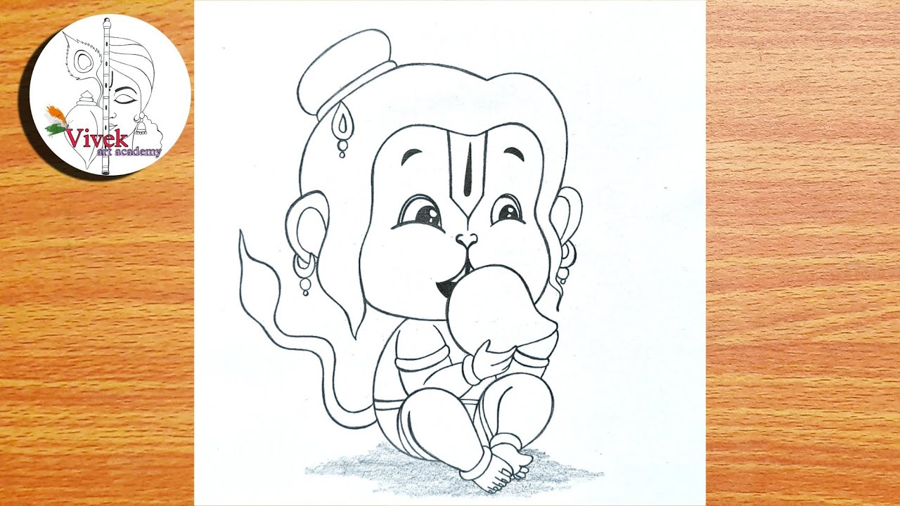 Cute Bal Hanuman Drawing Step by Step | Lord Hanuman Eating Mango ...