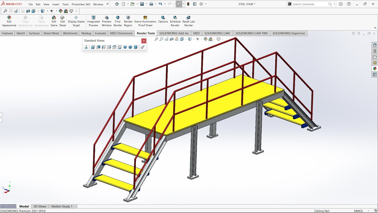 STEEL STAIRS DESIGN IN SOLIDWORKS USING WELDMENTS - YouTube