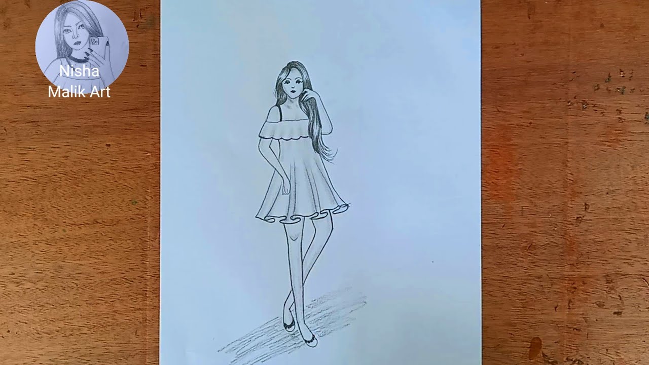 how to draw a girl short dress ll for beginner easy drawing a girl ll ...