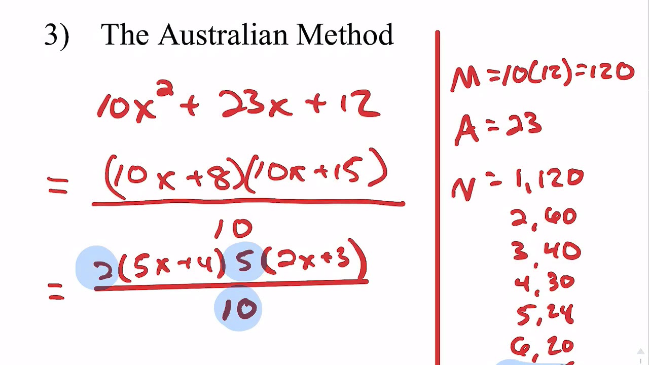Factoring Trinomials Australian Method YouTube Factoring Trinomials Australian Method YouTube