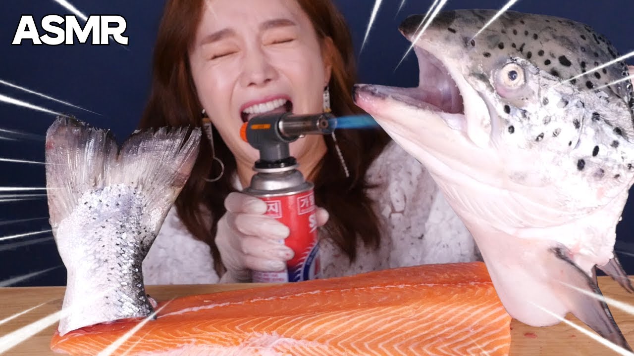 [Mukbang]통연어 한 마리 통째로 먹방 Salmon Head Sashimi + FIRE Show🔥EatingSound ...