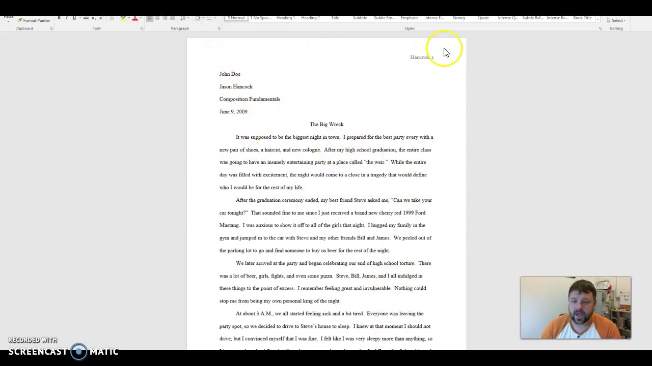 Comp I Typing Requirements and Sample Essay - YouTube